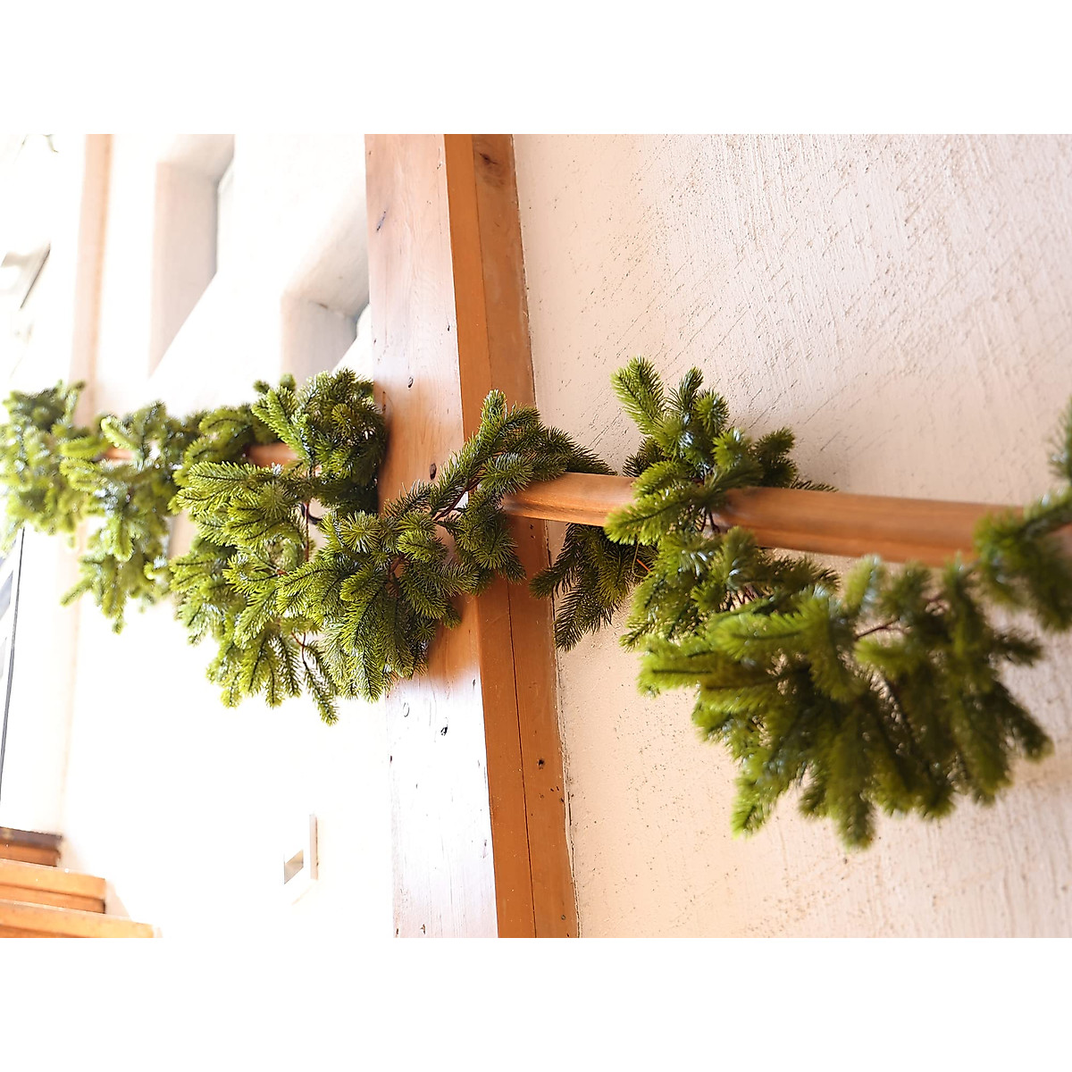 PARTY JOY 6FT Christmas Garland Pine Garland with 9.8FT LED Lights String, Greenery Plant for Christmas Decorations Table Mantle Background Wall Room Outdoor Indoor Winter Decoration