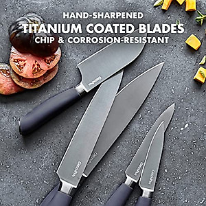 GreenPan Titanium 5" Santoku Knife, Titanium Coated, Stainless Steel, Eco-friendly, Ergonomic Grip, Slip Resistant, Balanced, Heat Treated, Hand Sharpened, Dishwasher Safe