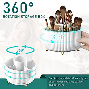 Diesisa Makeup Brush Holder Organizer,360° Rotating Makeup Brush Organizer,5 Slot Make up Brushes Cup for Cosmetics, Nail Polish, Art Supply, Bathroom Vanity Desktop Organizer - White