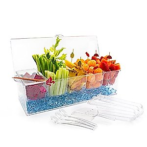 gesPINK Condiment Server with Small Lids, Bar Condiment Tray with Lid, Garnish Tray Bar Fruit Caddy with Lid, Chilled Condiment Server for Parties, Plus Utensils