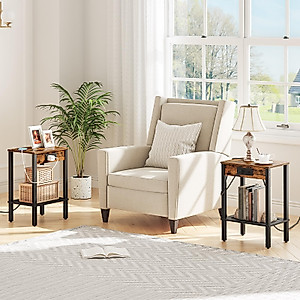 HOOBRO Side Table with Charging Station, Set of 2 End Tables with USB Ports and Outlet, Nightstand with 2-Tier Storage Shelf, for Living Room, Bedroom, Small Space, Rustic Brown and Black BF91UBZP201