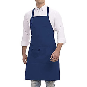 WOWHIZ Artist Apron for Men Women,Safety Canvas Aprons Teaching Baking Cooking Kitchen Chef Garden Pottery Painting Aprons 3 Pockets, Navy Blue