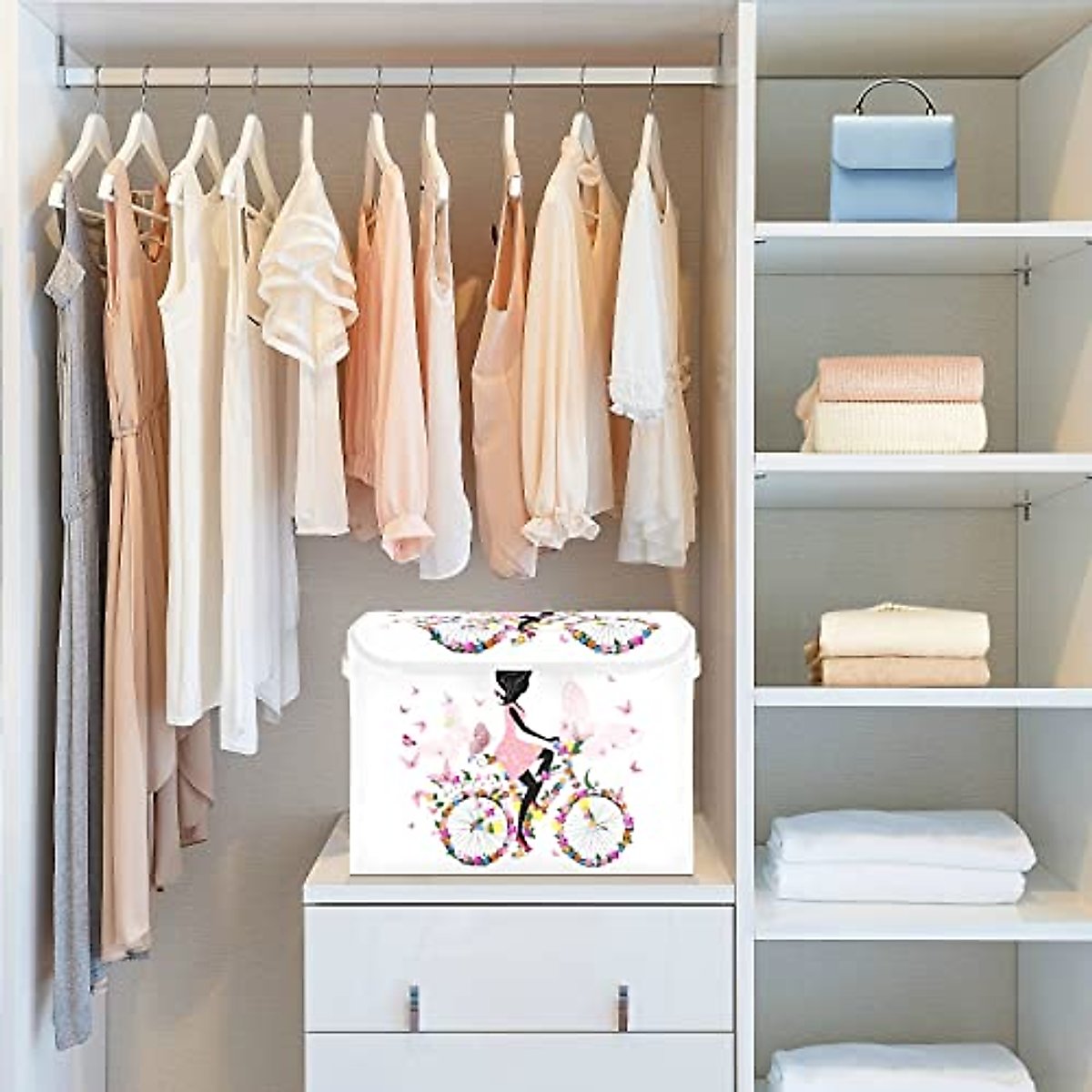 CaTaKu Romantic Butterflies Storage Bins with Lids and Handles, Fabric Large Storage Container Cube Basket with Lid Decorative Storage Boxes for Organizing Clothes