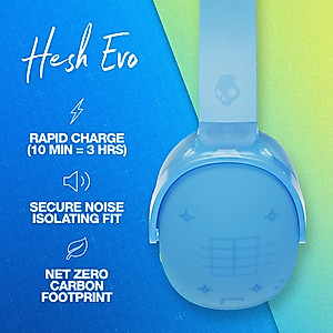 Skullcandy Hesh Evo Bluetooth Headphones for iPhone and Android with Microphone / 36 Hours Battery Life/Great for Music, School, Travel and Gaming/Wireless Headphones - Clear Blue