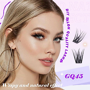 GAQQI Lash Clusters, GQ45 Individual Lashes D Curl, DIY Lash Extension 14mm Only False Eyelash Clusters 120PCS, Natural & Wispy Lash Wisps (GQ45,D Curl,14mm)