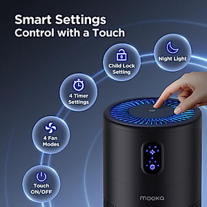 MOOKA Air Purifiers for Home Large Room up to 1076ft², H13 True HEPA Air Filter Cleaner, Odor Eliminator, Remove Smoke Dust Pollen Pet Dander, Night Light, 2 Packs