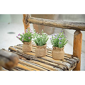 Velener Babys Breath Artificial Flowers in Small Burlap Bag Vases 3Pcs -Gypsophila Faux Flowers Farmhouse Home Coffee Table Bookshelf Office Desk Decorations Kitchen Dining Room Fake Plants Indoor