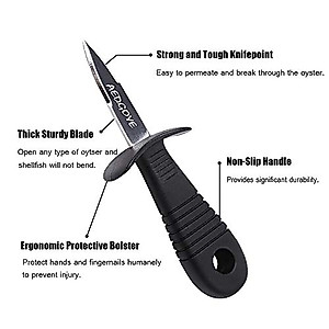 Oyster Shucking Knife and Gloves,Oyster Knife Shucker Set Stainless Steel Clam Shellfish Seafood Opener Kit Tools (2knifes+1Glove+1Cloth+1Bottle opener)