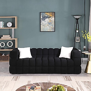 GNIXUU Cloud Sofa Large Couch, Modern Marshmallow Boucle Fabric Couches with Plastic Legs Upholstered Tufted 3 Seater Sofa with 2 Pillows for Living Room, Bedroom, Office, 84 Inch Wide(Black)