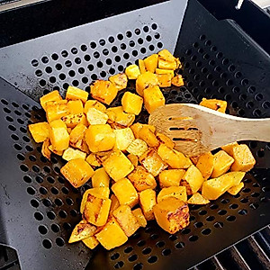 Kona Best Vegetable Grill Basket - Safe/Clean Porcelain Enameled BBQ Grilling Basket (Large 12x12x3 inches) for Veggies, Kabobs, Seafood, Meats