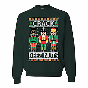 Wild Bobby Crack Deez Nuts Meme Ugly Christmas Sweater Unisex Crewneck Sweatshirt, Forest Green, Small
