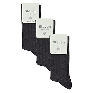 3 Pairs Womens Merino Wool Socks | Steven | Ladies Lightweight Warm Boot Socks (4-6, Dark Grey)