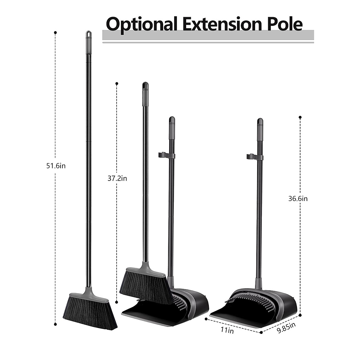 Upgrade Broom and Dustpan Set for Home, 52'' Long Handle, Standing Dustpan and Broom for Kitchen Office Lobby Floor