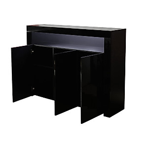 SZUBEE Modern Black High Gloss Sideboard Storage Cabinet with LED Light-Versatile Kitchen and Dining Room Buffet Cupboard with 3 Doors and TV Stand Function