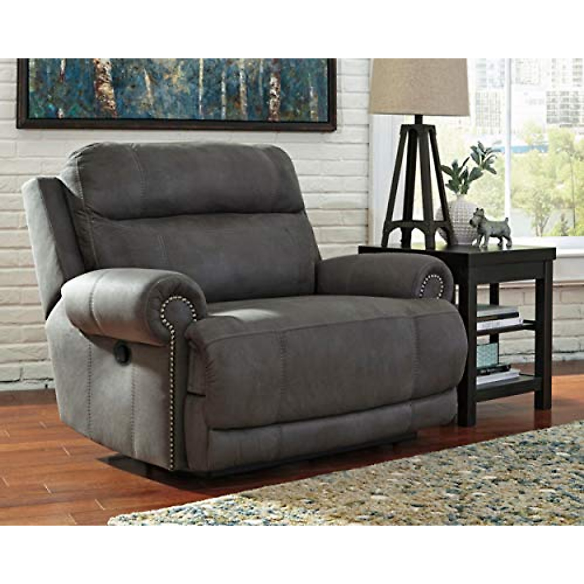 Signature Design by Ashley Clonmel Microfiber Extra Wide Manual Reclining Loveseat, Gray