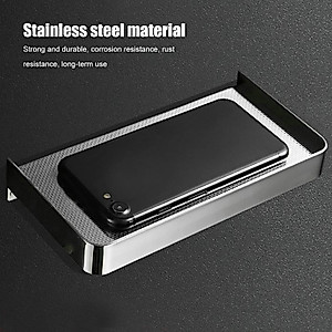 Phone Shelf Stainless Steel Bathroom Phone Holder Wall Mounted Thick Phone Storage Shelf Toilet Accessory 185x90mm(Silver)
