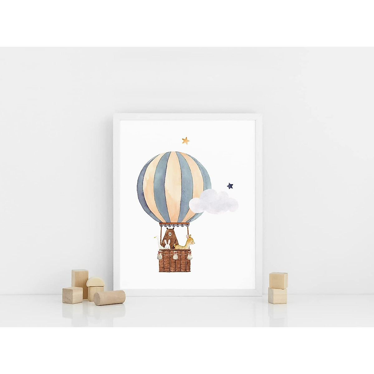 bumbleboo Nistio® Hot Air Balloon Safari Animals Nursery Wall Prints, Play Room Decoration, Nursery Wall Art, Nursery Room Decor, Safari Animals Print Set, Unframed, Set of 3 Prints, 8x10