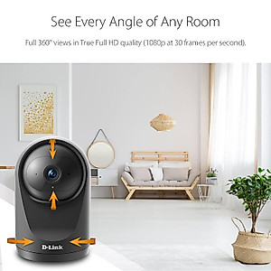 D-Link mydlink Full HD WiFi Pan/Tilt Smart Wireless Security Camera, 360 Views, Pet Baby Home Monitor, Motion Detection, Night Vision, Cloud & microSD Recording (DCS-8526LH-US)
