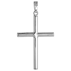Sterling Silver Large Plain Cross Pendant for Men and Women 5mm Tubular High Polished 2 3/4 inch