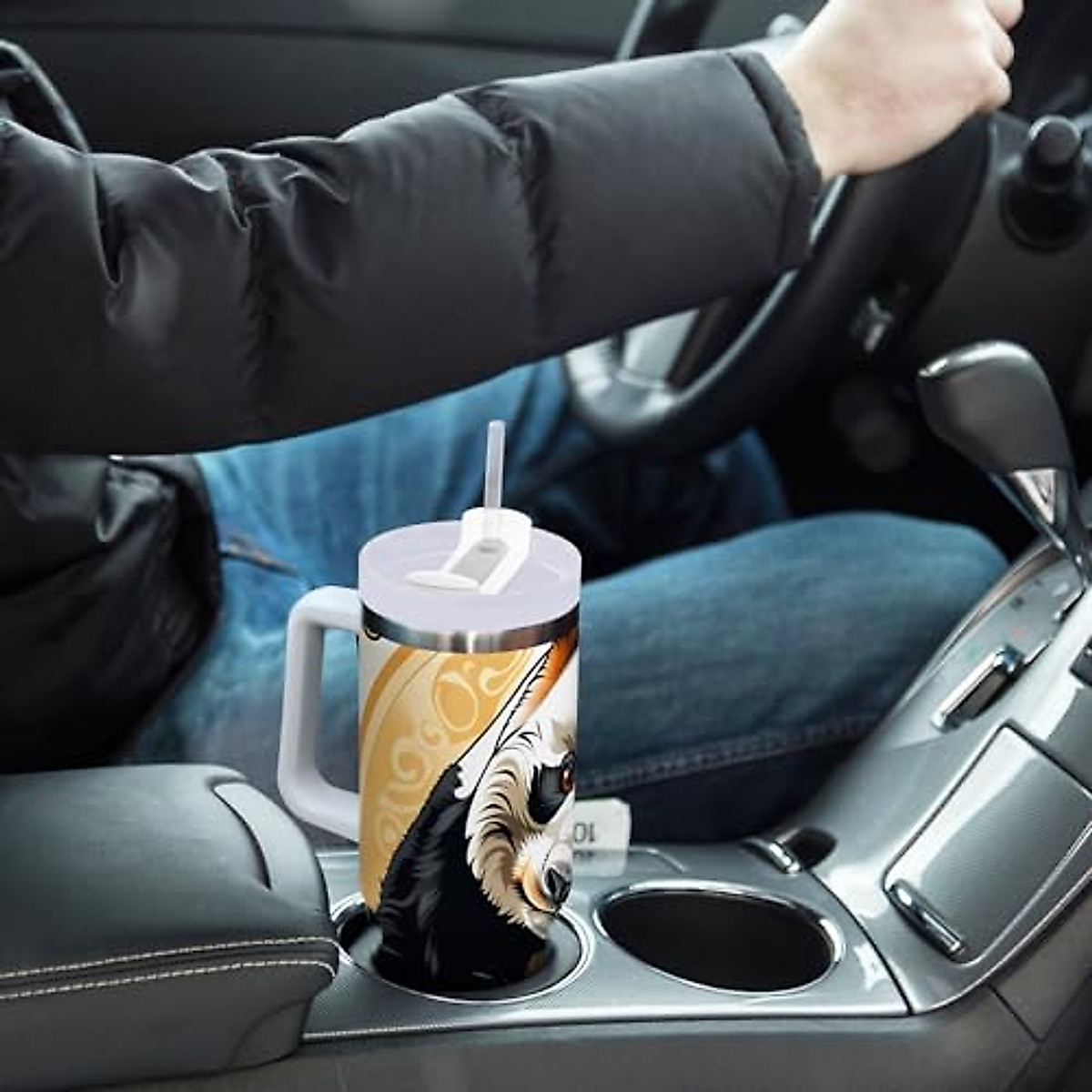 Panda with Floral Tumbler With Handle And Straw 30-40oz Insulated Tumbler Cups With Lid Stainless Steel for Cold Water and Drinks for School Work Sports Car Travel and Weekends