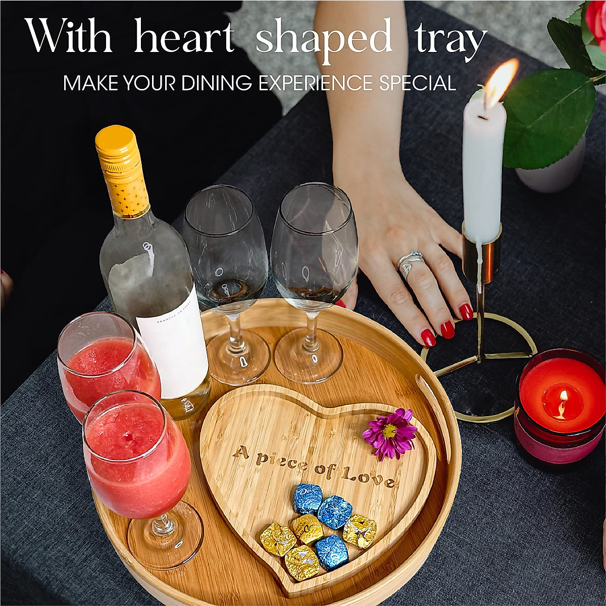 Set of 3 Bamboo Serving Tray, 2 Serving Tray with Handles, Trays for Food Serving, Food Trays for Eating on Couch, Coffee Table Trays for Living Room, Natural Bamboo Tray, Kitchen Decore