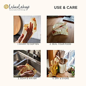 WaxWrap Beeswax Wraps for Food - Organic Cotton Food Wraps - Eco Friendly Reusable Stretch Wrap - Bees Wax Wraps Reusable Food Storage | Assorted 3 Pack (S, M, L)