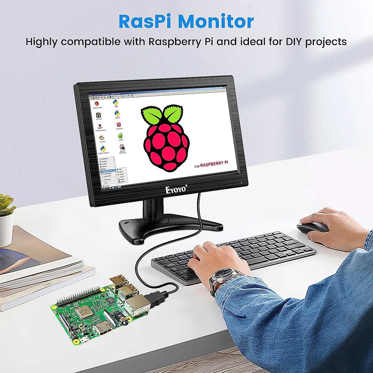 Eyoyo 12" Inch TFT LCD Monitor with AV HDMI BNC VGA Input 1366x768 Portable Mini HD Color Screen Display with Built-in Speaker