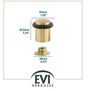 EVI | Doorstop | 1.06'' X 1.15'' | Threaded Base | Natural Silicone Black Rubber | Brass Matte Finished | Includes Strips + Fastening Anchor | 2X Mod. I-108
