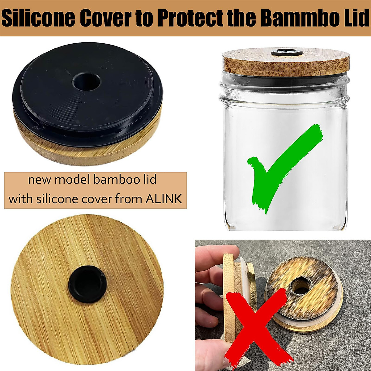 ALINK Glass Cups with Lids and Straws, 24 oz Mason Jar Drinking Glasses Tumbler with Silicone Boot, Tips, Brush, Reusable Iced Coffee Cups, Boba Tea Smoothie Cups - 2 Black