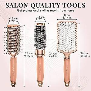 Hair Brush Set - Luxury Hairbrushes for Detangling, Blow Drying, Straightening - Suitable for All Hair Types by Lily England (Rose Gold)