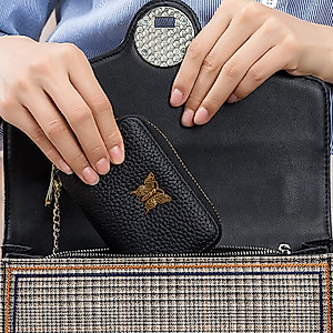 imeetu RFID Credit Card Holder for Women Small Leather Zipper Card Case Wallet with Removable Keychain (Black)