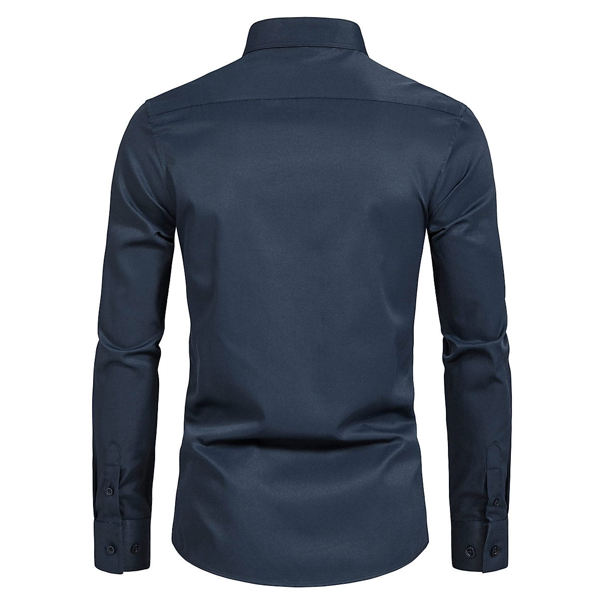 VANCOOG Men's Mandarin Collar Long Sleeve Casual Interview Formal Business Dress Shirt Camisas De Vestir Para Hombres-Navy Blue-L