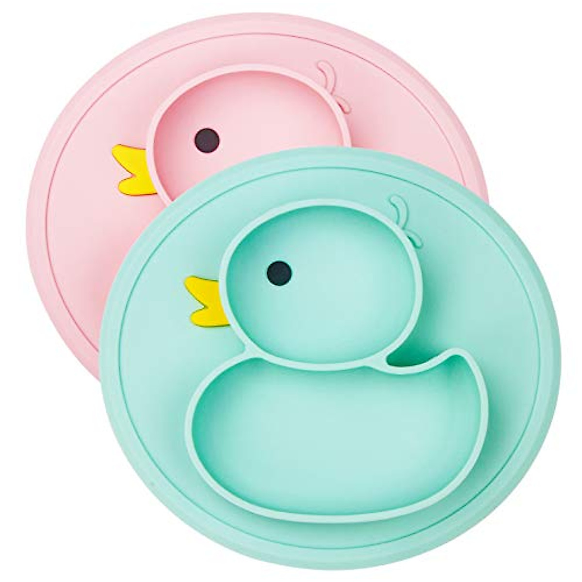 Baby Divided Plate Silicone 2 Set- Portable Non Slip Child Feeding Plate for Children Babies and Kids BPA Free Baby Dinner Plate Microwave Dishwasher Safe