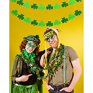 St Patricks Day Decorations, Felt Shamrock Decor Garland Banner Clover Decorations Irish Party Hanging Sign Garland Home Decor for Mantle Table Front Door