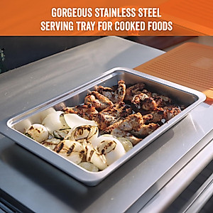 PREP ‘N Serve Premium Set™ - Plastic Container with Lid for Marinades, Stainless Steel Serving Tray, Aluminum Defrosting Tray, and a Plastic Cutting Board - The Ultimate BBQ Food Prep Utensil Set