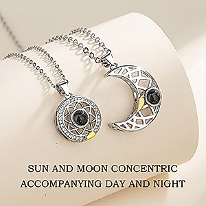 Yumikoo Couple Sun and Moon Necklace I Love You Necklace 100 Languages Matching Bff Friendship Heart Necklaces for Best Friends