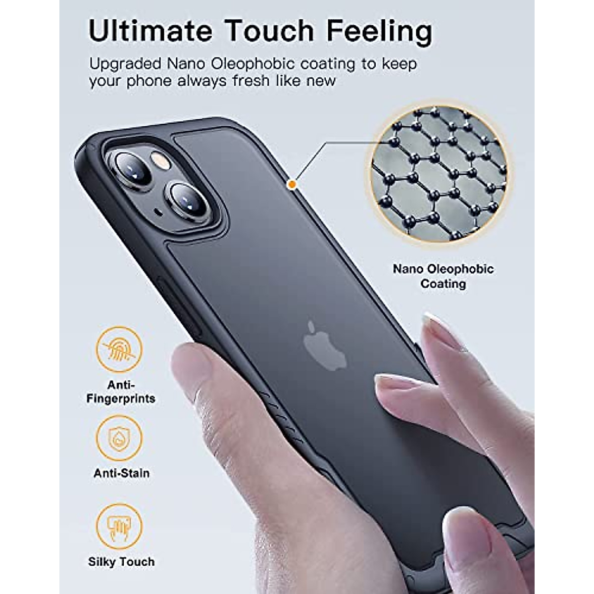 Humixx Designed for iPhone 13 Case & iPhone 14 Case [10FT Military Grade Drop Protection] [Anti-Scratch & Anti-Fingerprint] Shockproof Translucent Matte Back with Soft Bumper Protective Case, Black