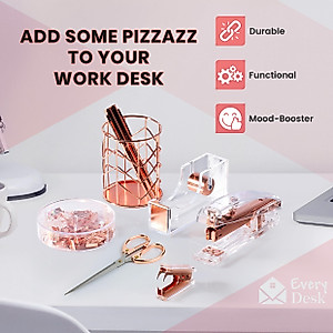 Every Desk Rose Gold Office Supplies for Desk - Rose Gold Desk Accessories Set with Cute Stapler, Tape Holder, Staple Remover, 2 Pens, Scissors, and More - Stylish Office Supplies Kit