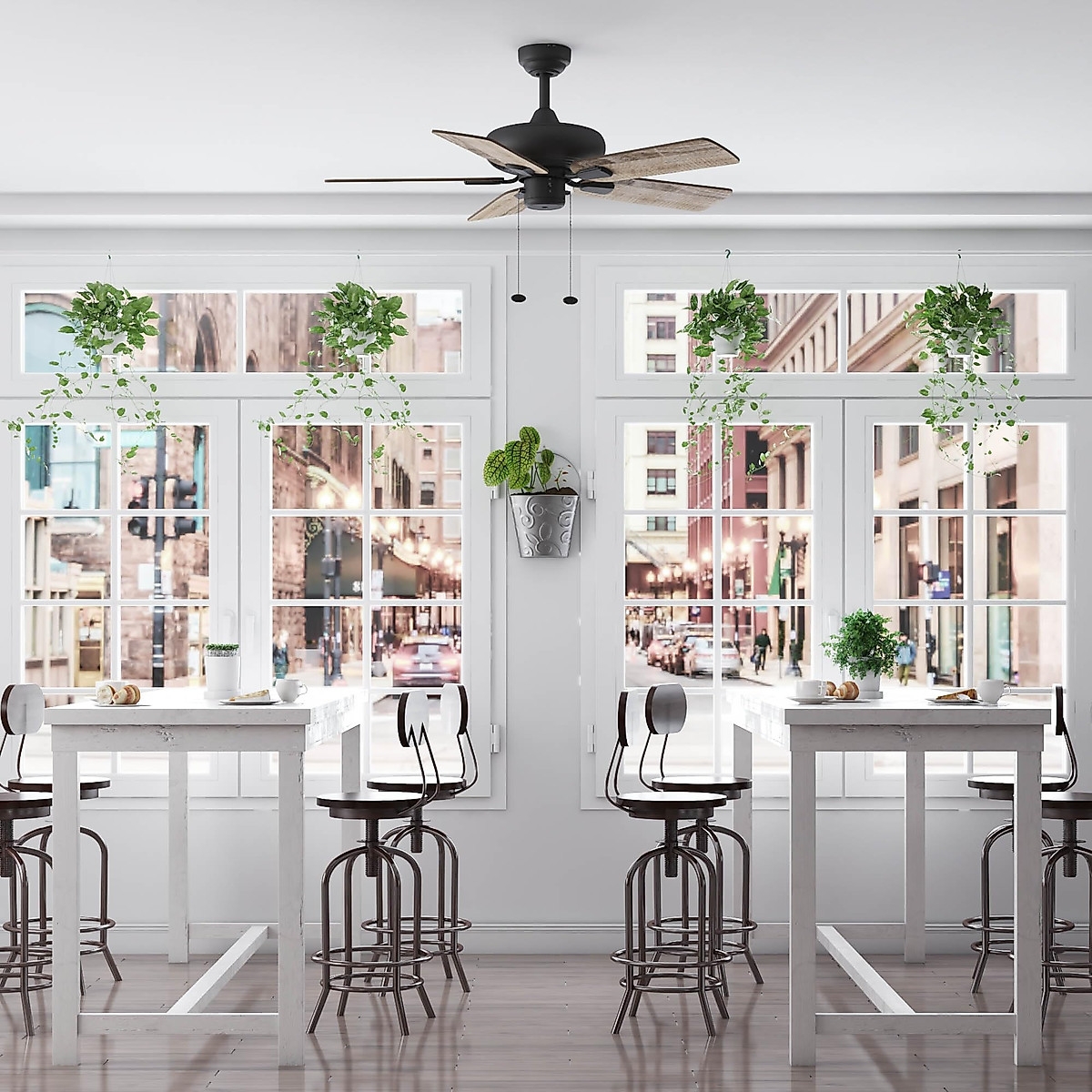 Prominence Home Russwood, 42 Inch Farmhouse Ceiling Fan with No Light, Pull Chain, Three Mounting Options, 5 Dual Finish Blades, Reversible Motor - 50587-01 (Bronze)