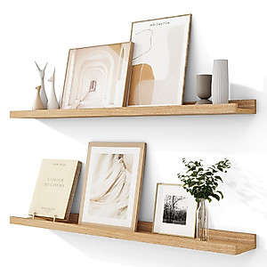 Acovy Solid Ash Wood Picture Ledge Shelf, 36 Inch Floating Shelves with Lip Set of 2, Picture Ledge Shelf, Photo Ledge Shelf Nursery Bookshelf Wall Mounted for Living Room Bedroom Decor, Natural