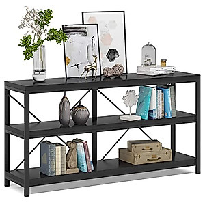 Sofa Table, 3 Tiers Console Table TV Console Narrow Long Sofa Table TV Stand with Storage Shelves for Hallyway, Entryway, Living Room, 55 Inches (Black)
