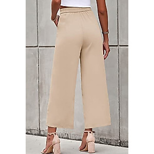 PRETTYGARDEN Women's Casual Summer Work Pants High Waisted Palazzo Pant Flowy Wide Leg Trousers with Pockets (Apricot,Medium)