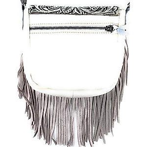 Texas West Western Genuine Leather Cowgirl Crossbody Messenger Fringe Laser Cut Purse Bag in 5 colors (White/Beige)
