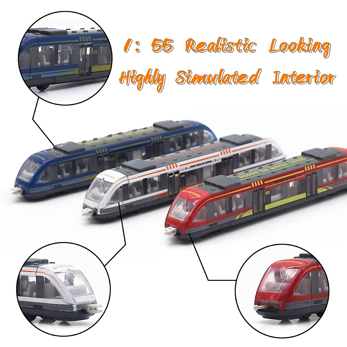 Crelloci 3 Pack Bullet Train Set, Linked High Speed Lotomotive Toy Train, Die Cast Alloy Model Car, Connectable Sliding Subway, Gift for Kids Boys Toddlers Ages 3+