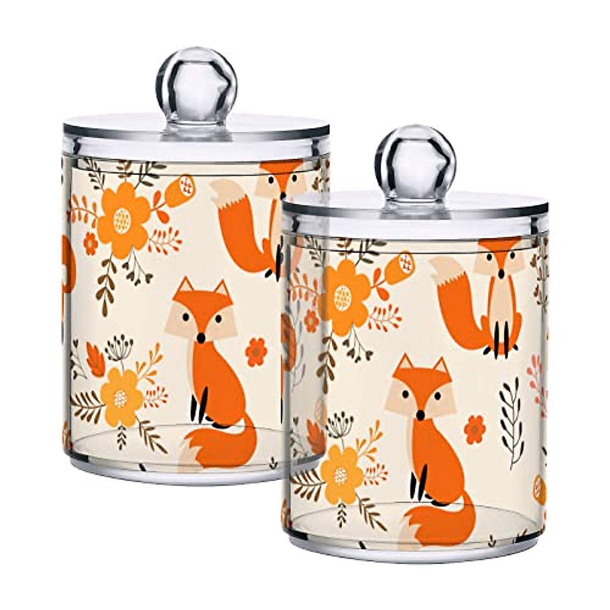 Plastic Jars with Lids,Fox Autumn Forest Animal Bulk Pack Storage Containers Wide Mouth Airtight Canister Jar for Kitchen Bathroom Farmhouse Makeup Countertop Household ,Set 4