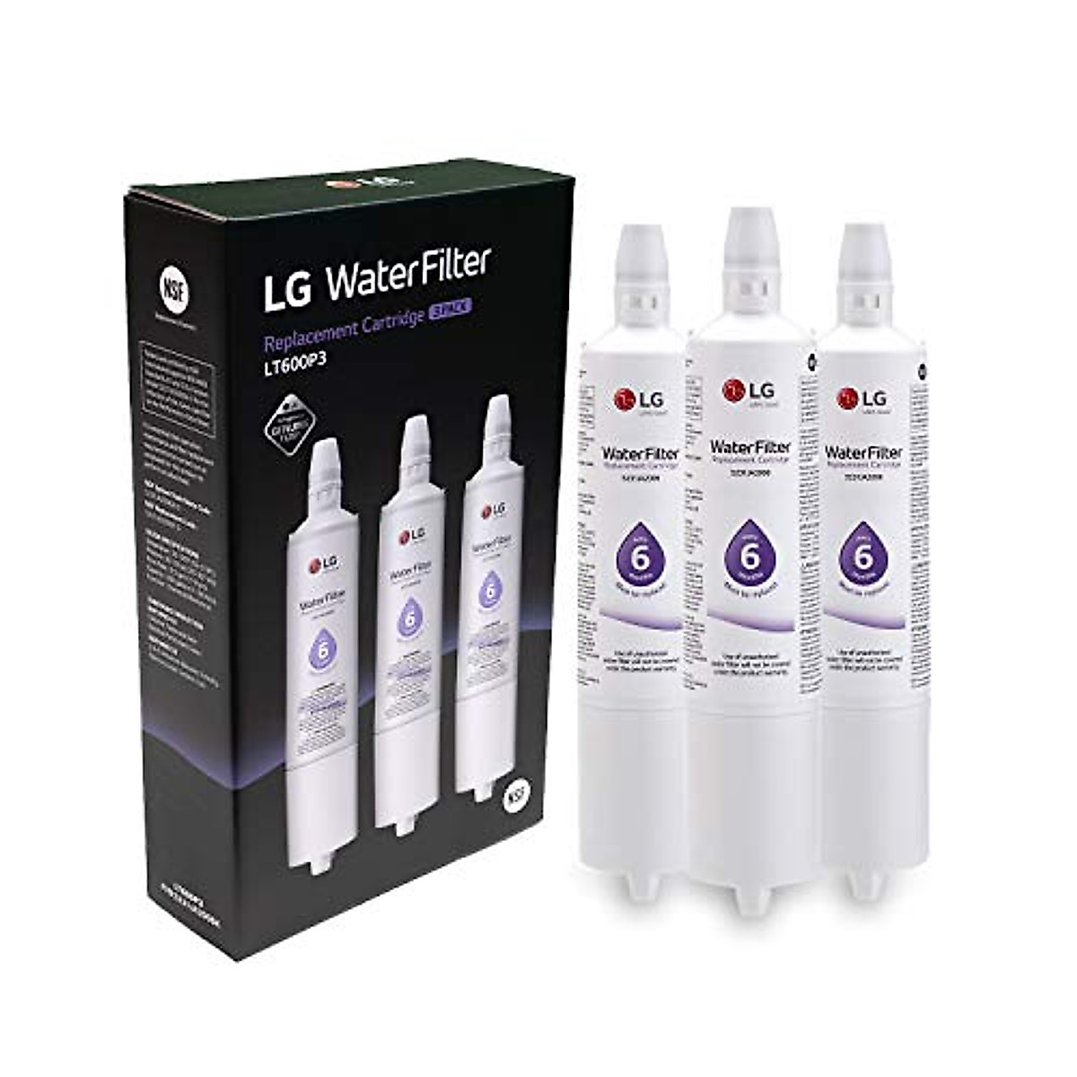 LG LT600P LT600P3 Refrigerator Water Filter, 3 Count (Pack of 1), White