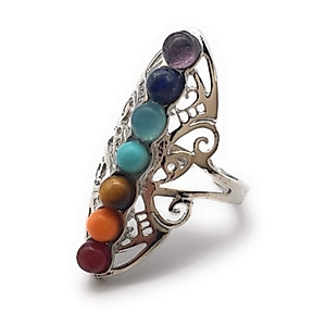 Healing Hollow Stones Adjustable 7 Chakra Ring Reiki Gem Jewelry for Women