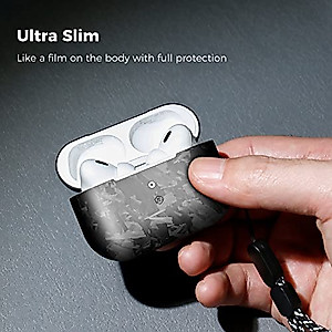 MONOCARBON Carbon Fiber Case-for-AirPods-Pro-2nd, Generation 2022 Slim Durable Cover-for-AirPods-Pro-2 Accessories,Support Wireless Charging,Shock,with Stripes Lanyard.(Matte Finish)