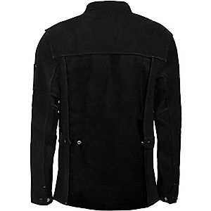 Black Leather Welding Jacket, Heavy Duty FR Heavy Duty Split Cowhide Leahter (Large, l)
