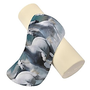 xigua Running Horses Neck Roll Pillow for Neck Relief with Removable Washable Cover - Memory Foam Round Cylinder Bolster, Ergonomically Designed for Head, Neck, Back, and Legs